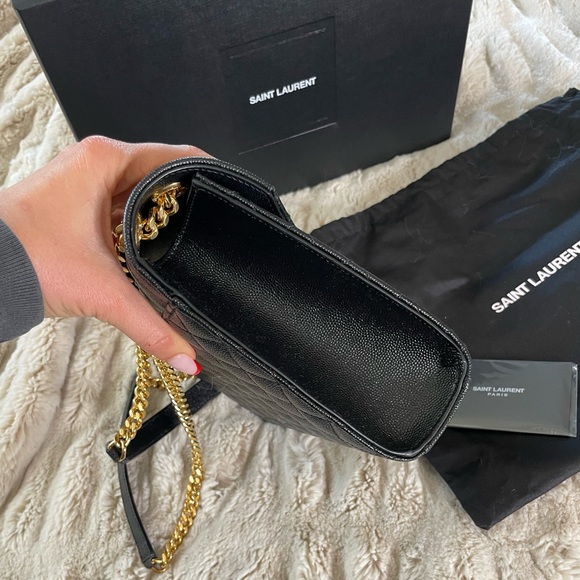 Saint Laurent | Bags | Ysl Envelope Medium Chain Bag Black And Gold ...